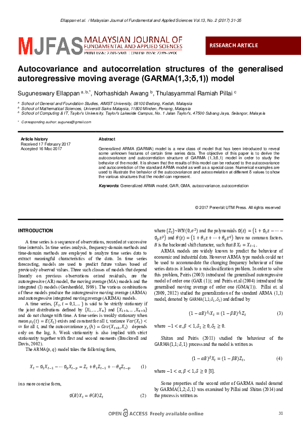 (PDF) Autocovariance and autocorrelation structures of the generalised ...