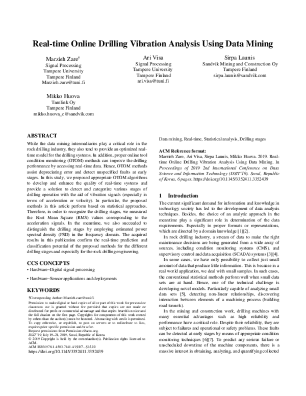 (PDF) Real-time Online Drilling Vibration Analysis Using Data Mining