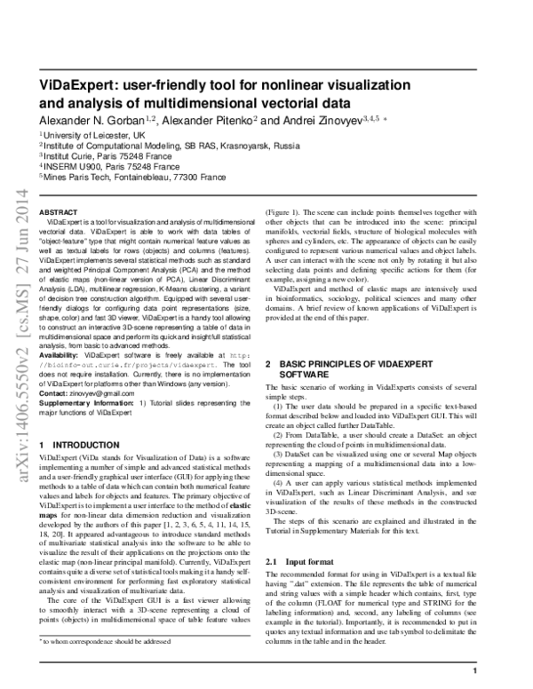 (PDF) ViDaExpert: User-Friendly Multidimensional Data Tool