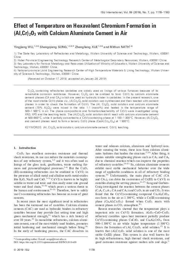 (PDF) Formation and leachability of hexavalent chromium in the Al 2 O 3 ...