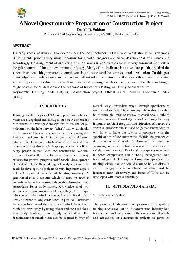 (PDF) A Novel Questionnaire Preparation of Construction Project