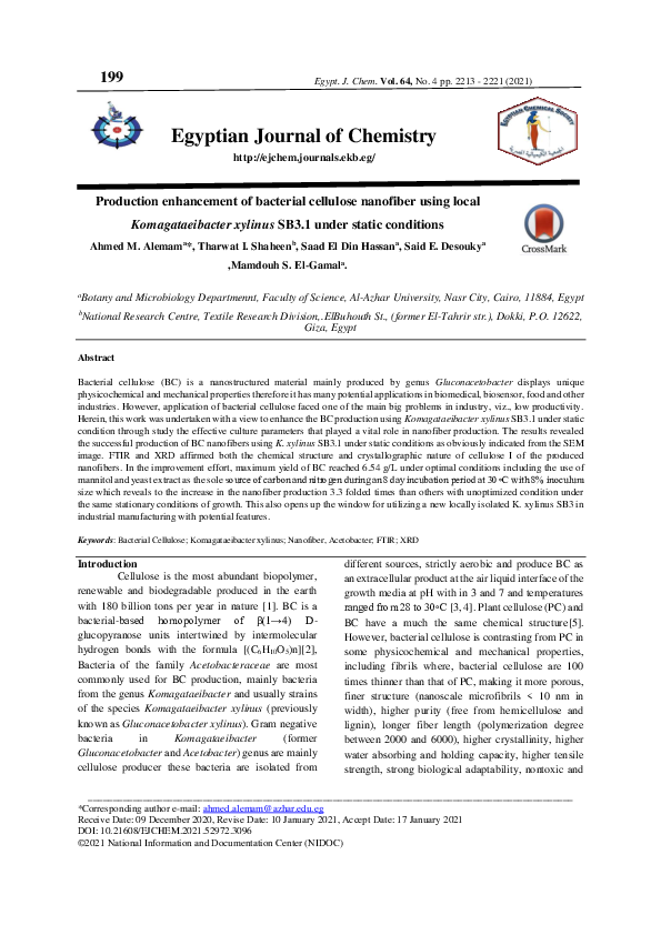 (PDF) Production enhancement of bacterial cellulose nanofiber using local Komagataeibacter ...