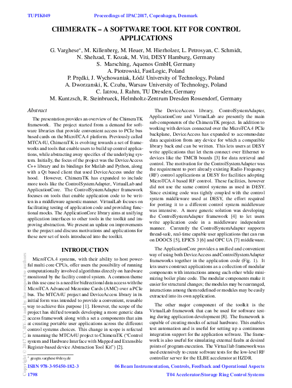 (PDF) ChimeraTK - A Software Tool Kit for Control Applications
