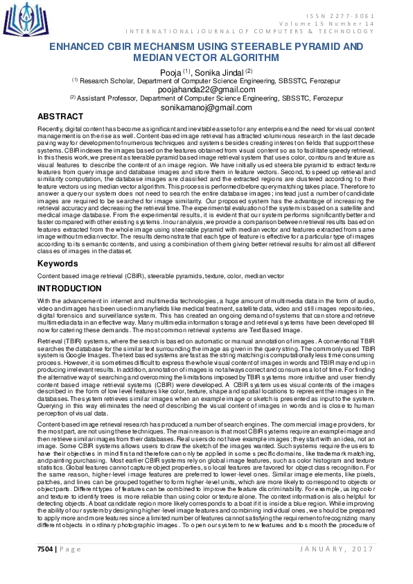 (PDF) Enhanced Cbir Mechanism Using Steerable Pyramid and Median Vector Algorithm