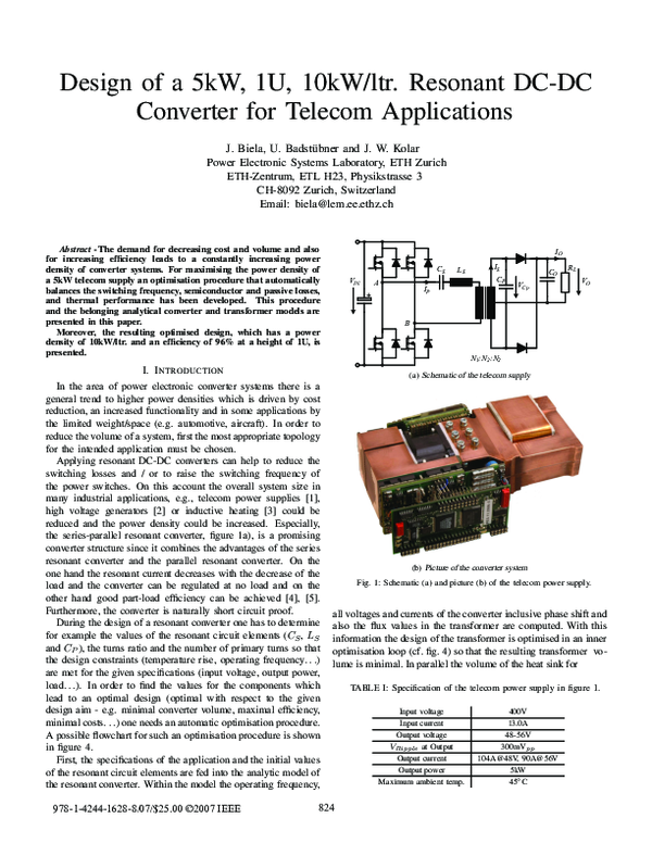 (PDF) Design of a 5kW, 1U, 10kW/ltr. resonant DC-DC converter for ...