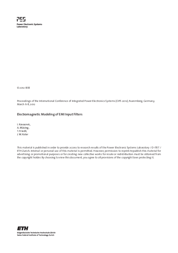 (PDF) Electromagnetic Modeling of EMI Input Filters