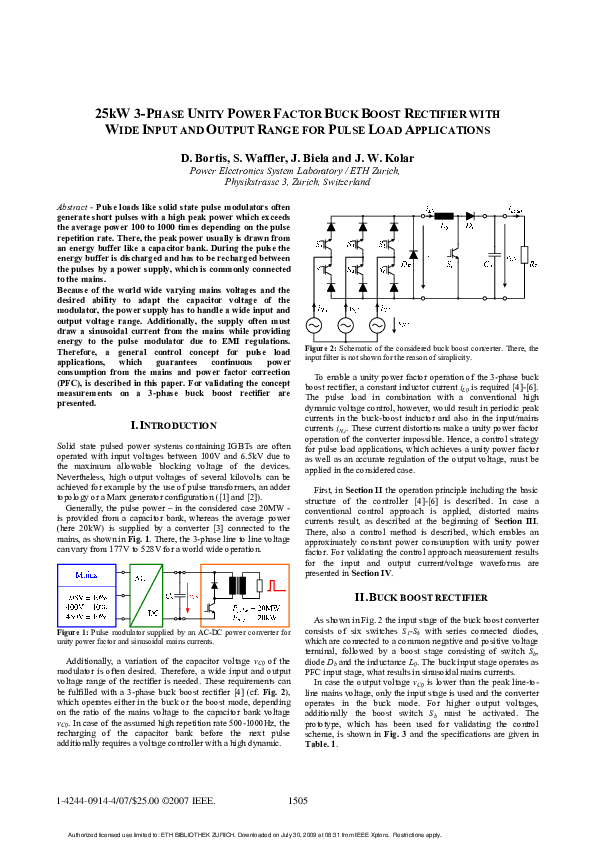 Pdf 25kw 3phase Unity Power Factor Buck Boost Rectifier With Wide Input And Output Range For