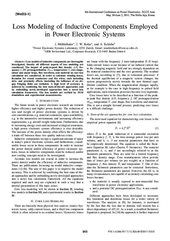 (PDF) Loss modeling of inductive components employed in power electronic systems