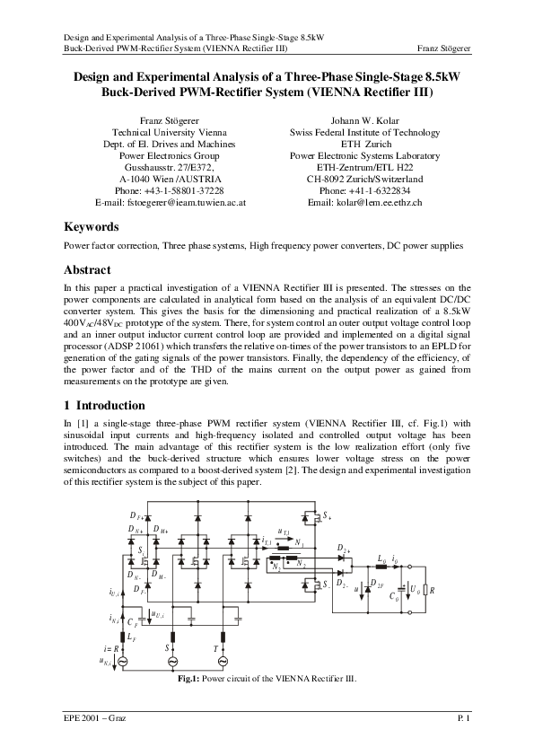 Pdf Design And Experimental Analysis Of A Three Phase Single Stage 8 5kw Buck Derived Pwm