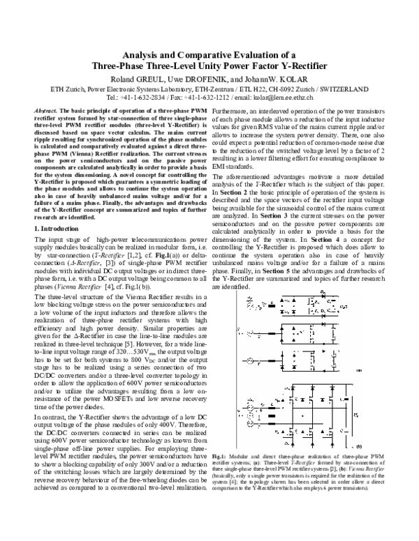 Pdf Analysis And Comparative Evaluation Of A Three Phase Three Level Unity Power Factor Y