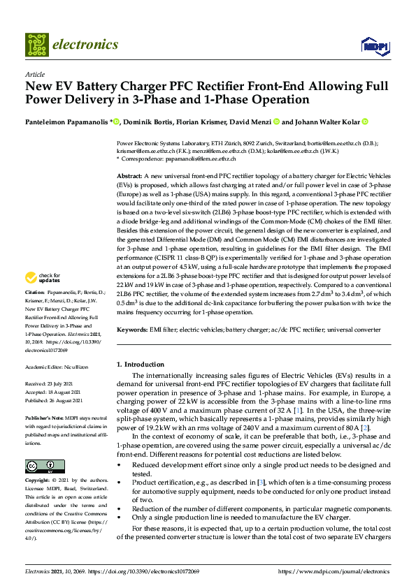 (PDF) New EV Battery Charger PFC Rectifier Front-End Allowing Full ...