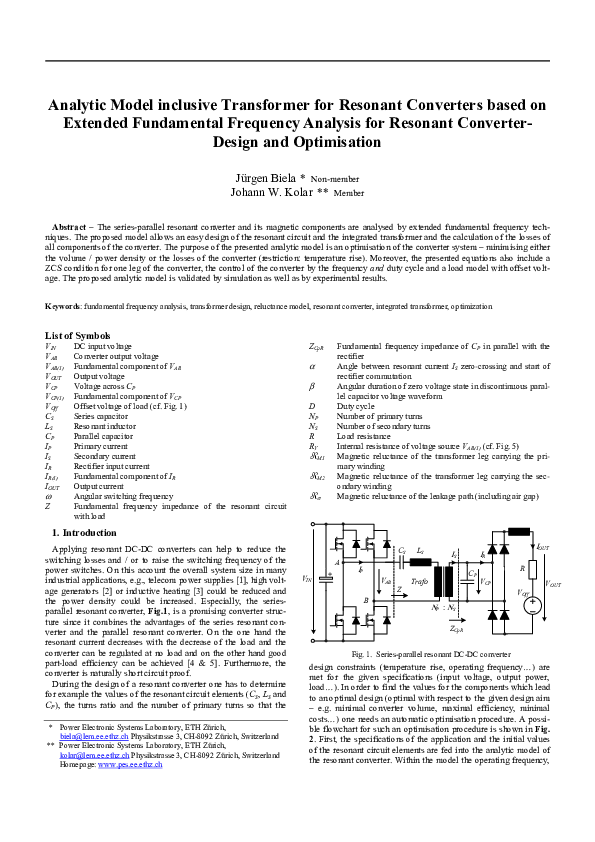 (PDF) Optimizing Resonant Converters with Analytic Model