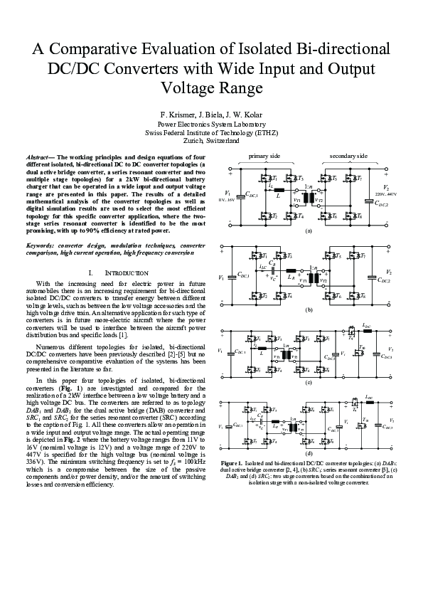 (PDF) A comparative evaluation of isolated bi-directional DC/DC converters with wide input and ...