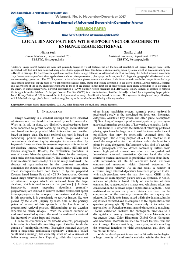 (PDF) Local Binary Pattern with Support Vector Machine to Enhance Image Retrieval | Sonika ...