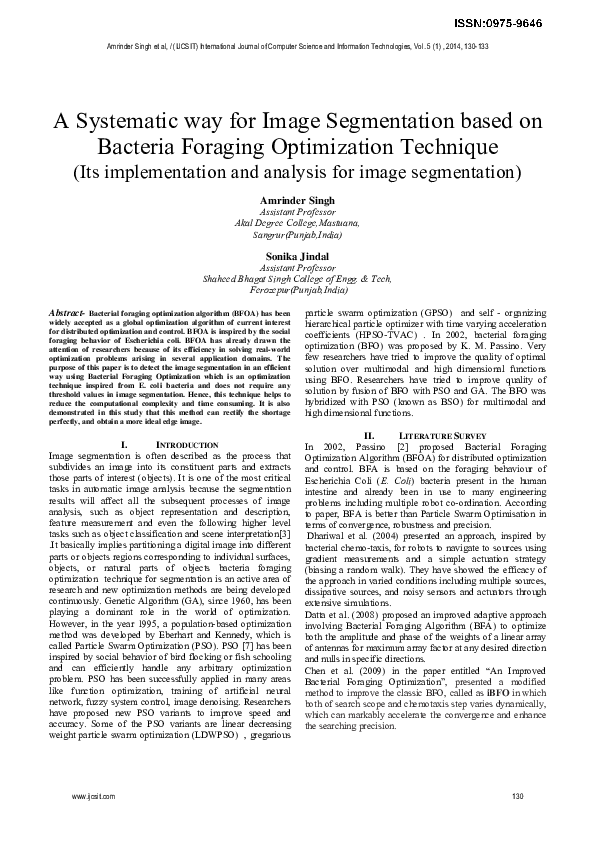 Pdf A Systematic Way For Image Segmentation Based On Bacteria Foraging Optimization Technique