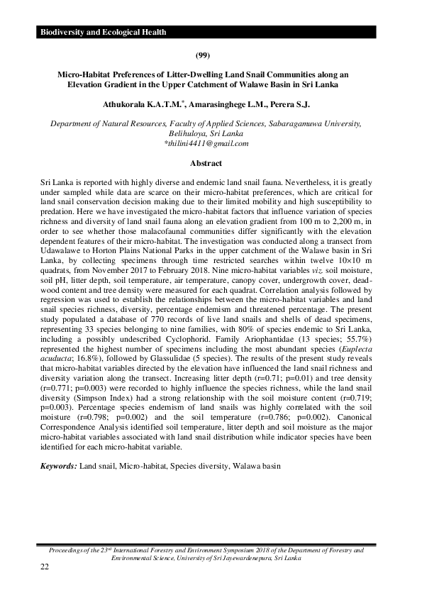 (PDF) Micro-Habitat Preferences of Litter-Dwelling Land Snail Communities along an Elevation ...