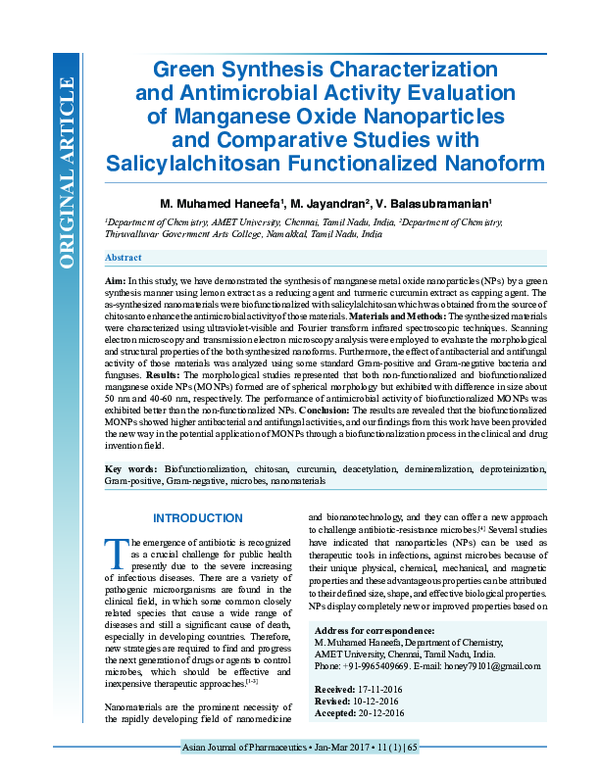 (PDF) Green Synthesis of Manganese Oxide Nanoparticles