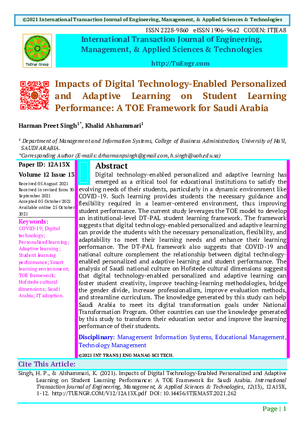 (PDF) Impacts of Digital Technology-Enabled Personalized and Adaptive ...