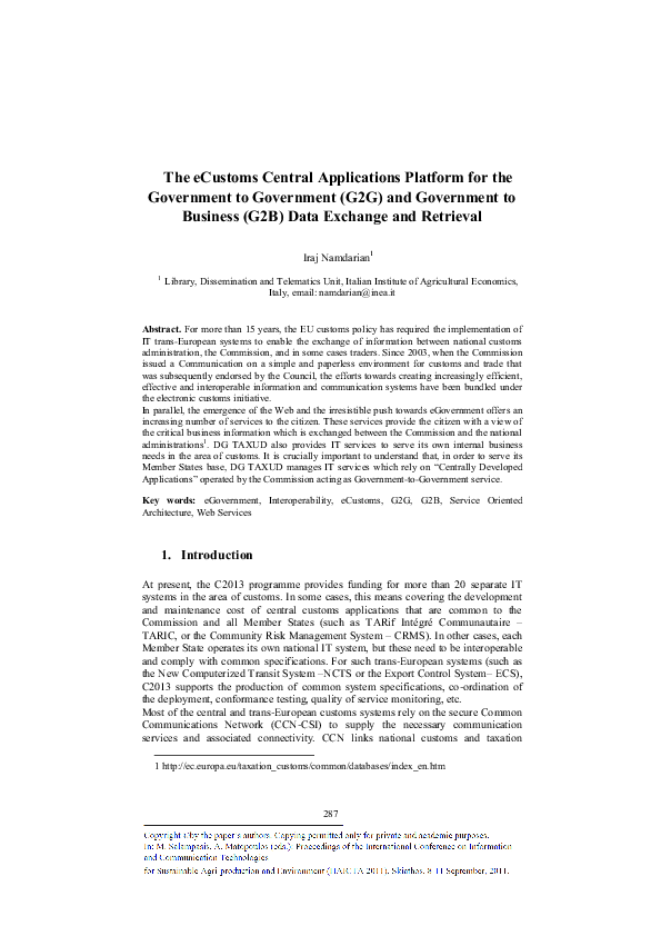 (PDF) The eCustoms Central Applications Platform for the Government to ...