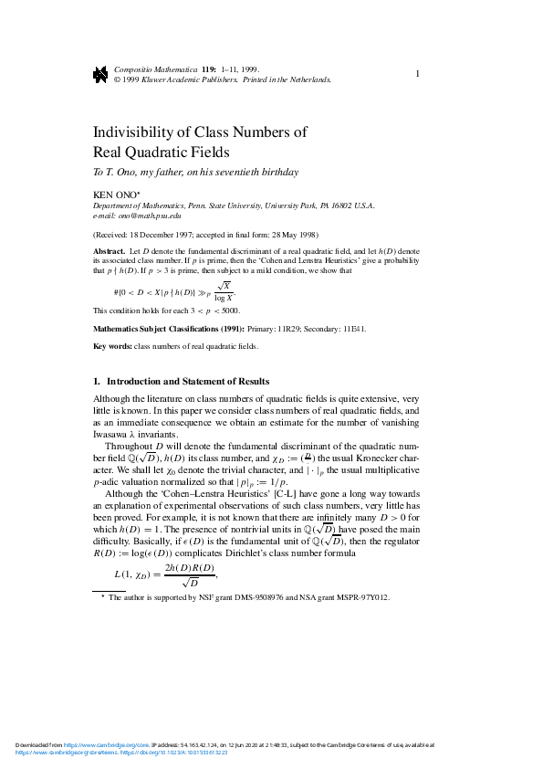 Pdf Indivisibility Of Class Numbers Of Real Quadratic Fields 
