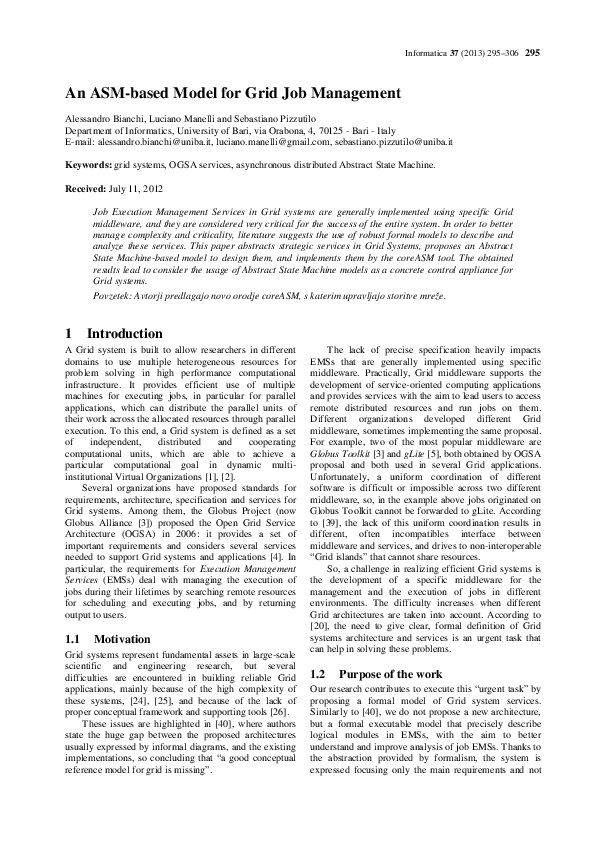 Pdf An Asm Based Model For Grid Job Management