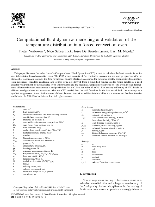Pdf Computational Fluid Dynamics Modelling And Validation Of The