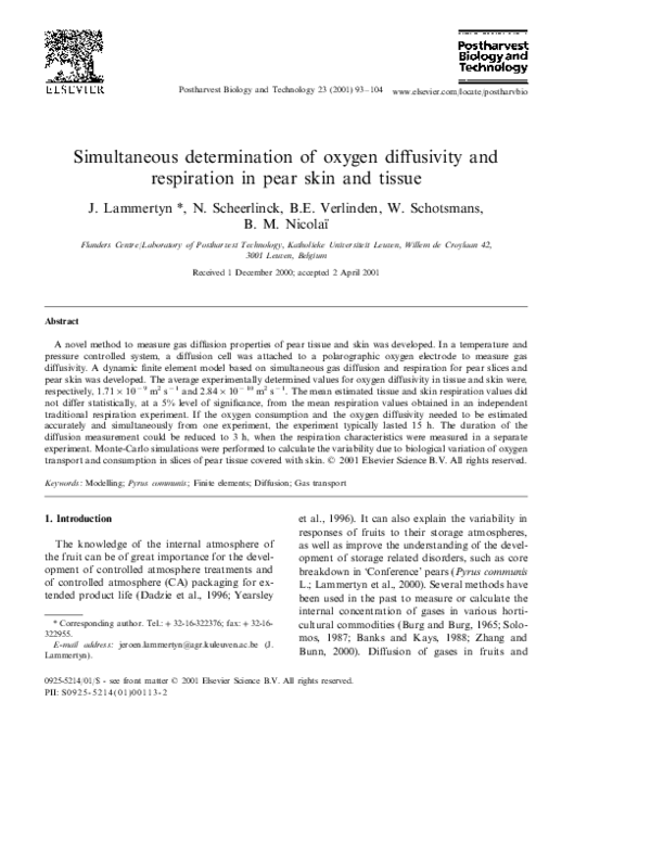 (PDF) Simultaneous determination of oxygen diffusivity and respiration ...