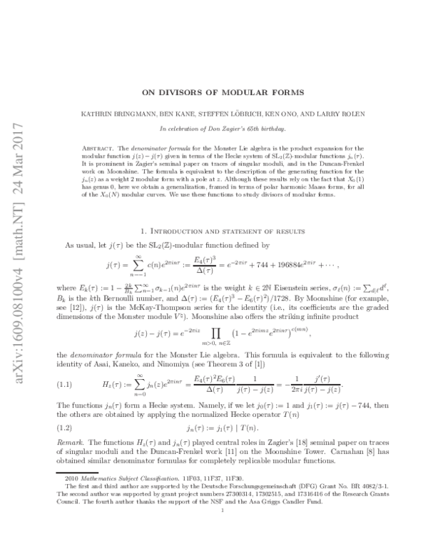 (PDF) On divisors of modular forms