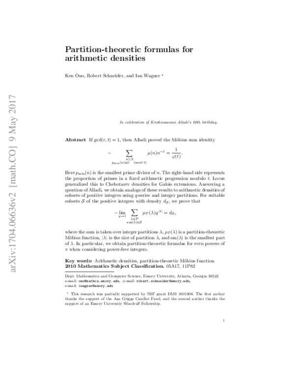 (PDF) Partition-Theoretic Formulas for Arithmetic Densities