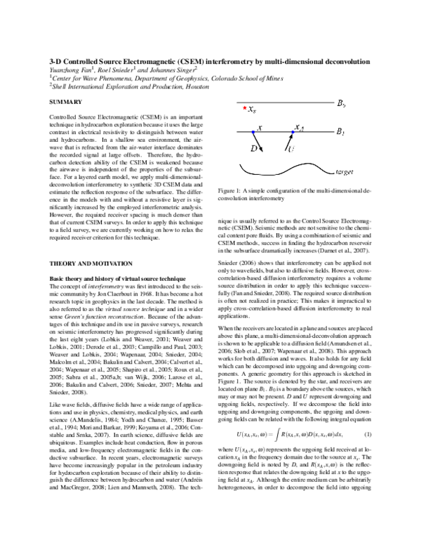 (PDF) 3‐D Controlled Source Electromagnetic (CSEM) interferometry by multi‐dimensional ...