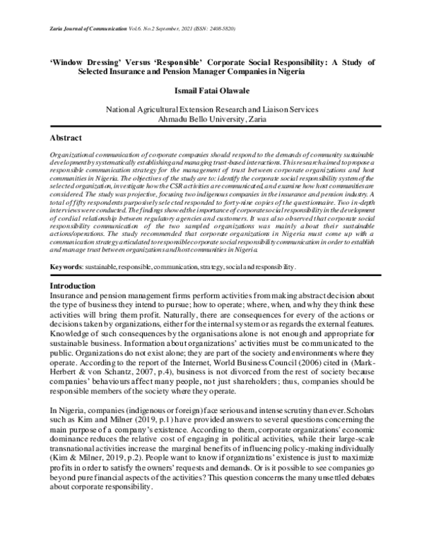 (PDF) 'Window Dressing' Versus 'Responsible' Corporate Social ...