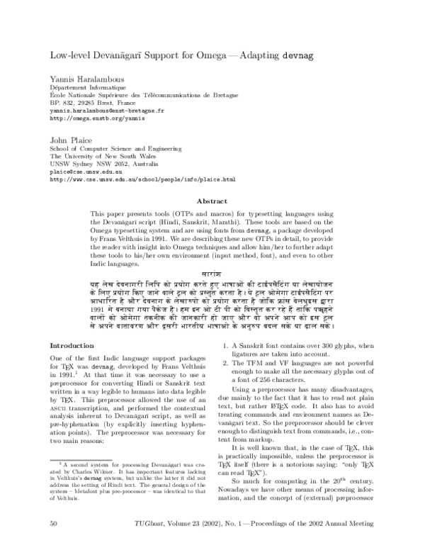 (PDF) Low-level Devanāgar̄ı Support for Omega — Adapting devnag