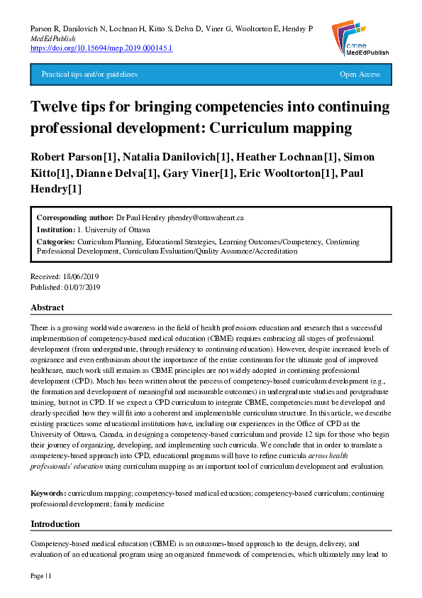 (PDF) Twelve tips for bringing competencies into continuing ...