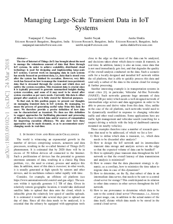 (PDF) Managing large-scale transient data in IoT systems