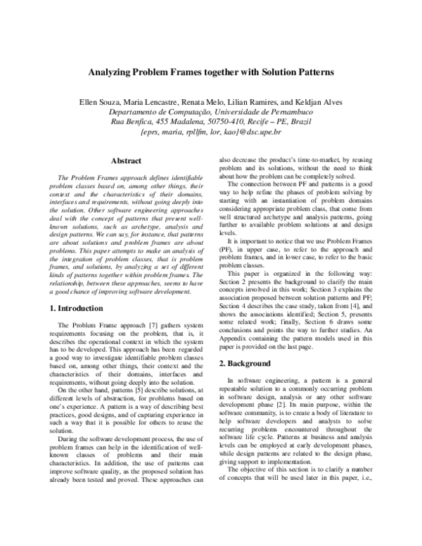 (PDF) Analyzing Problem Frames together with Solution Patterns