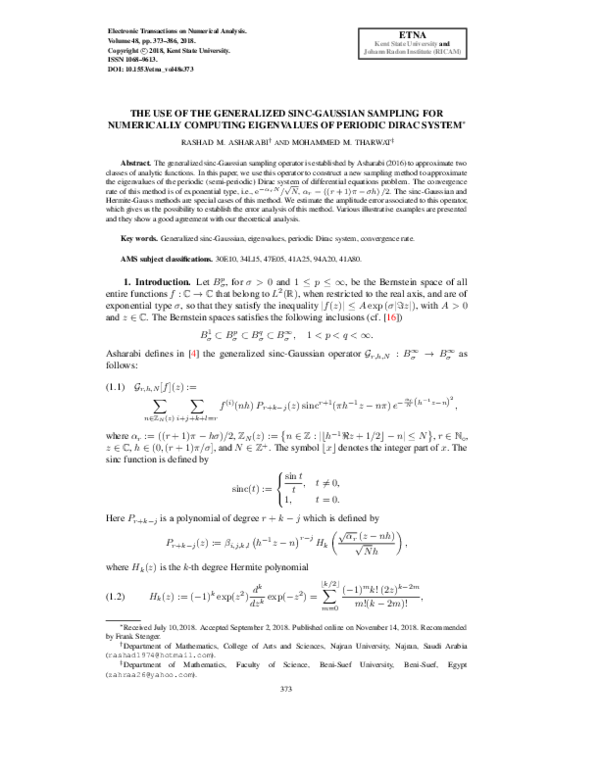 (PDF) The use of the generalized sinc-Gaussian sampling for numerically computing eigenvalues of ...