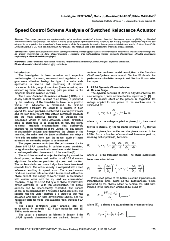Pdf Speed Control Scheme Analysis Of Switched Reluctance Actuator