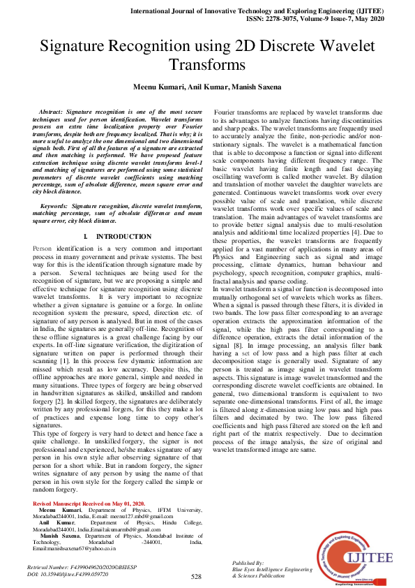 (PDF) Signature Recognition using 2D Discrete Wavelet Transforms | Meenu Kumari - Academia.edu