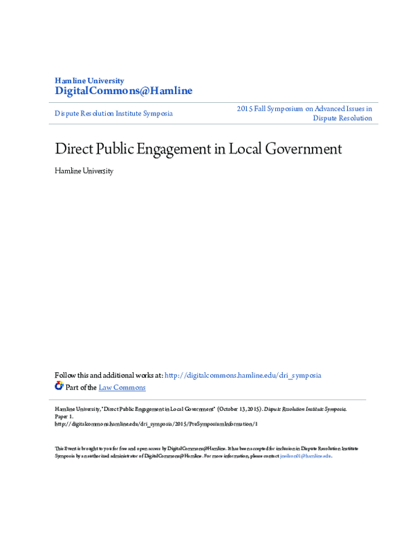 (PDF) Direct Public Engagement in Local Government
