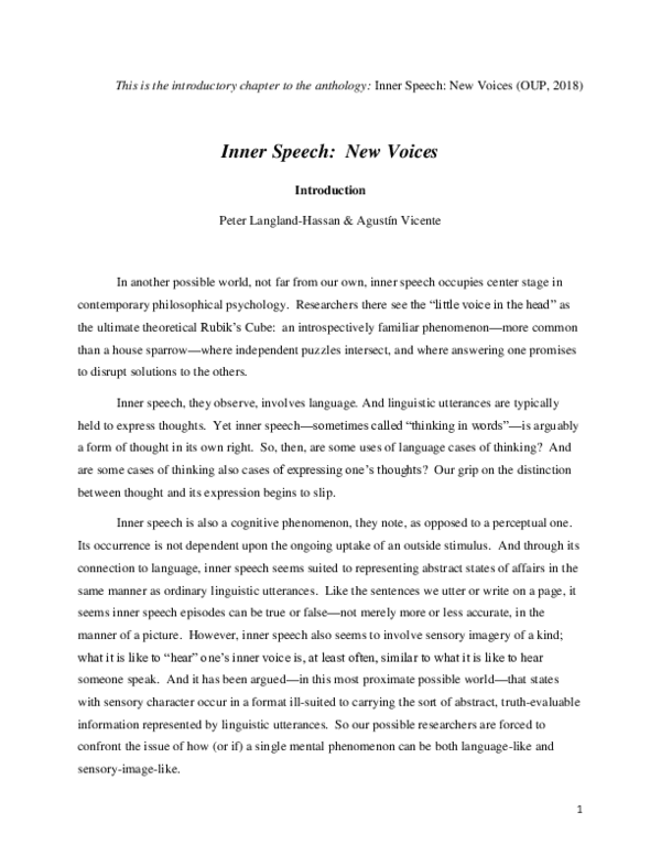 (PDF) Inner Speech: New Voices -- Introduction
