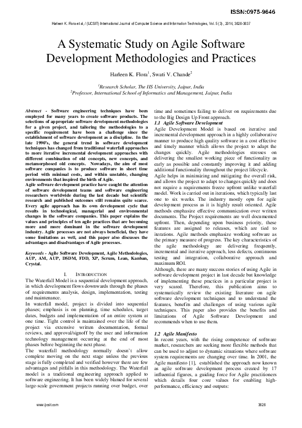(PDF) A Systematic Study on Agile Software Development Methodologies and Practices