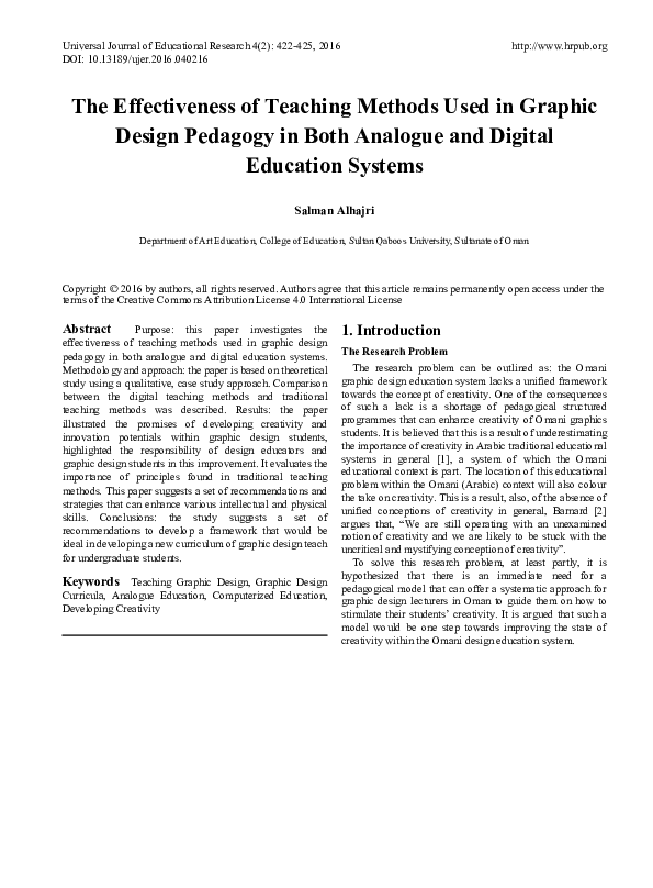 (PDF) The Effectiveness of Teaching Methods Used in Graphic Design ...