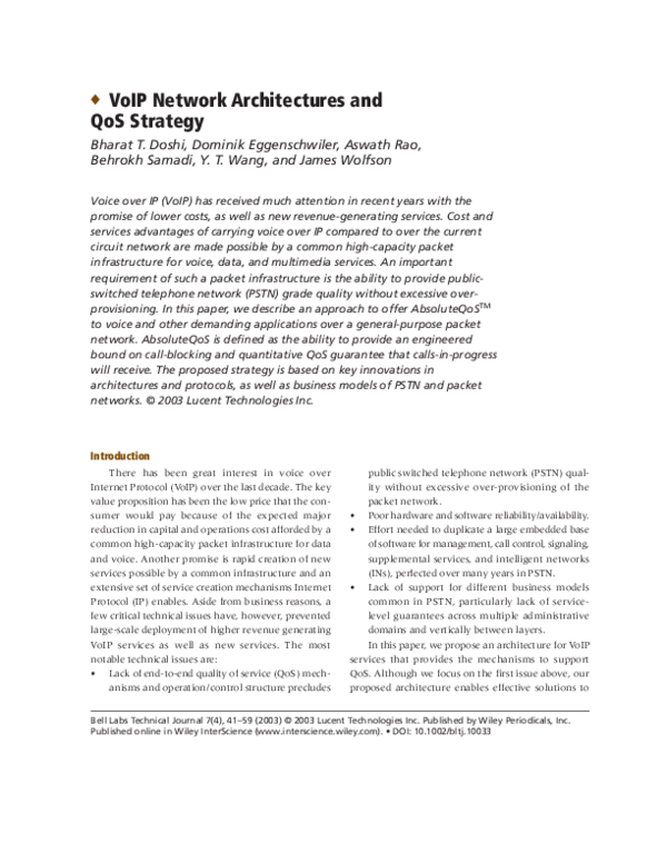 (PDF) VoIP network architectures and QoS strategy