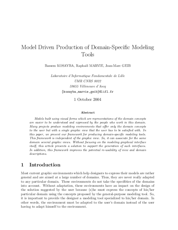 (PDF) Model Driven Production of Domain-Specific Modeling Tools