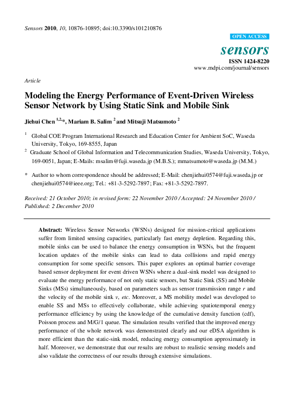 Pdf Modeling The Energy Performance Of Event Driven Wireless Sensor Network By Using Static 9930