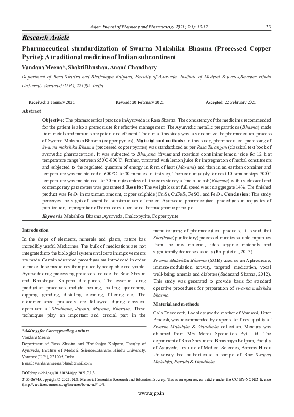 (PDF) Pharmaceutical standardization of Swarna Makshika Bhasma ...