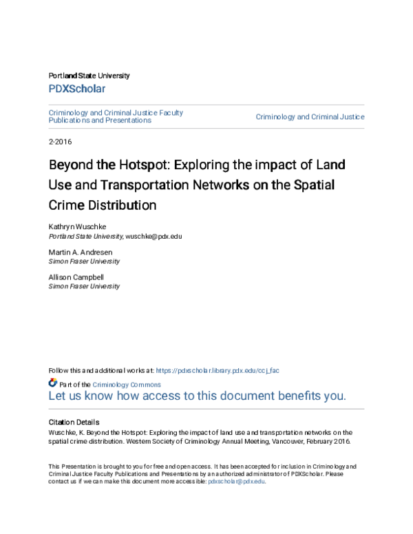 (PDF) Beyond the Hotspot: Exploring the Impact of Land Use and Transportation Networks on the ...