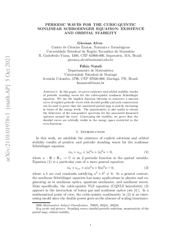 (PDF) Periodic waves for the cubic-quintic non-linear Schr\"odinger ...