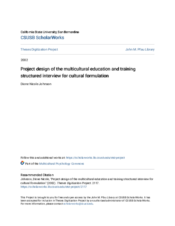 (PDF) Project design of the multicultural education and training ...