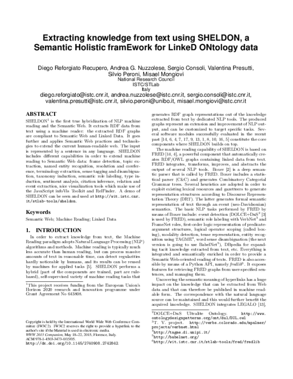 (PDF) Extracting knowledge from text using SHELDON, a Semantic Holistic ...
